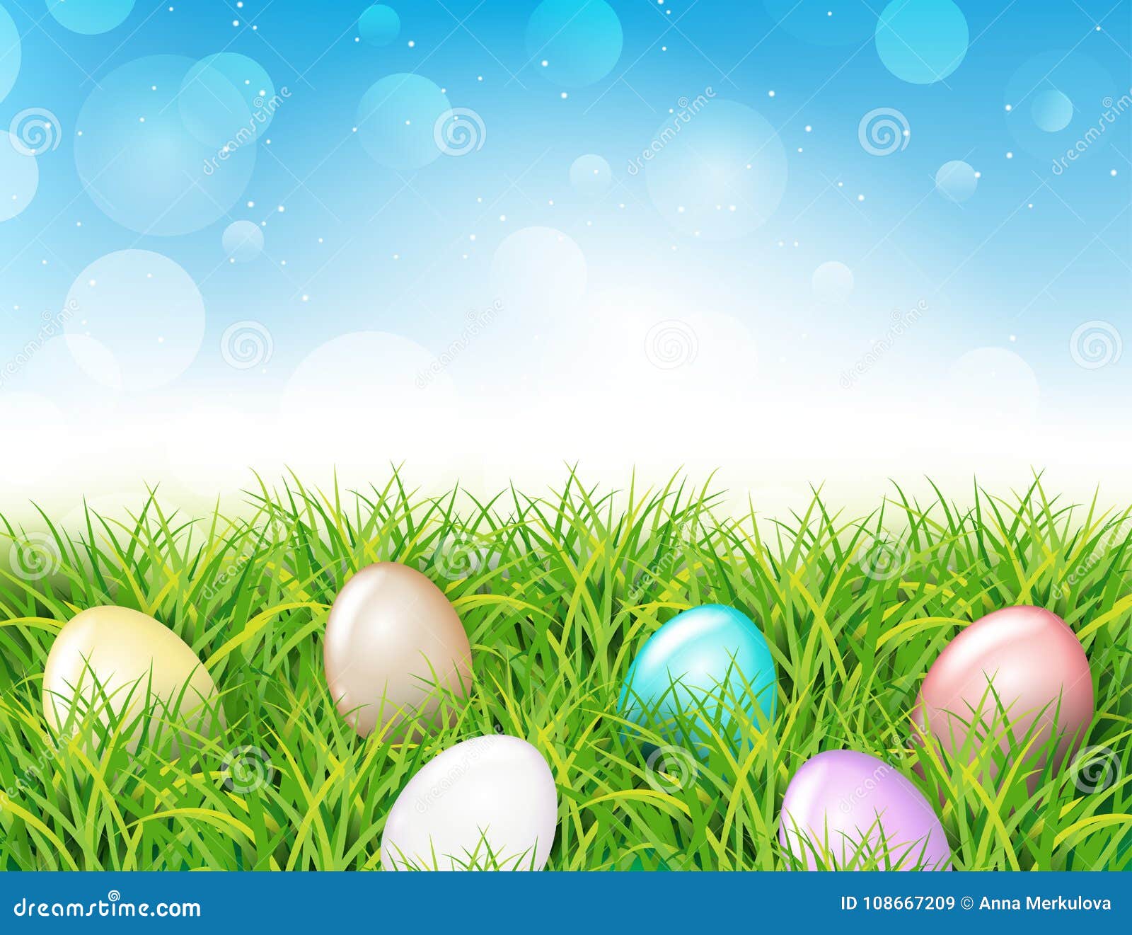 Colorful Easter Eggs in Grass. Spring Landscape Stock Vector ...