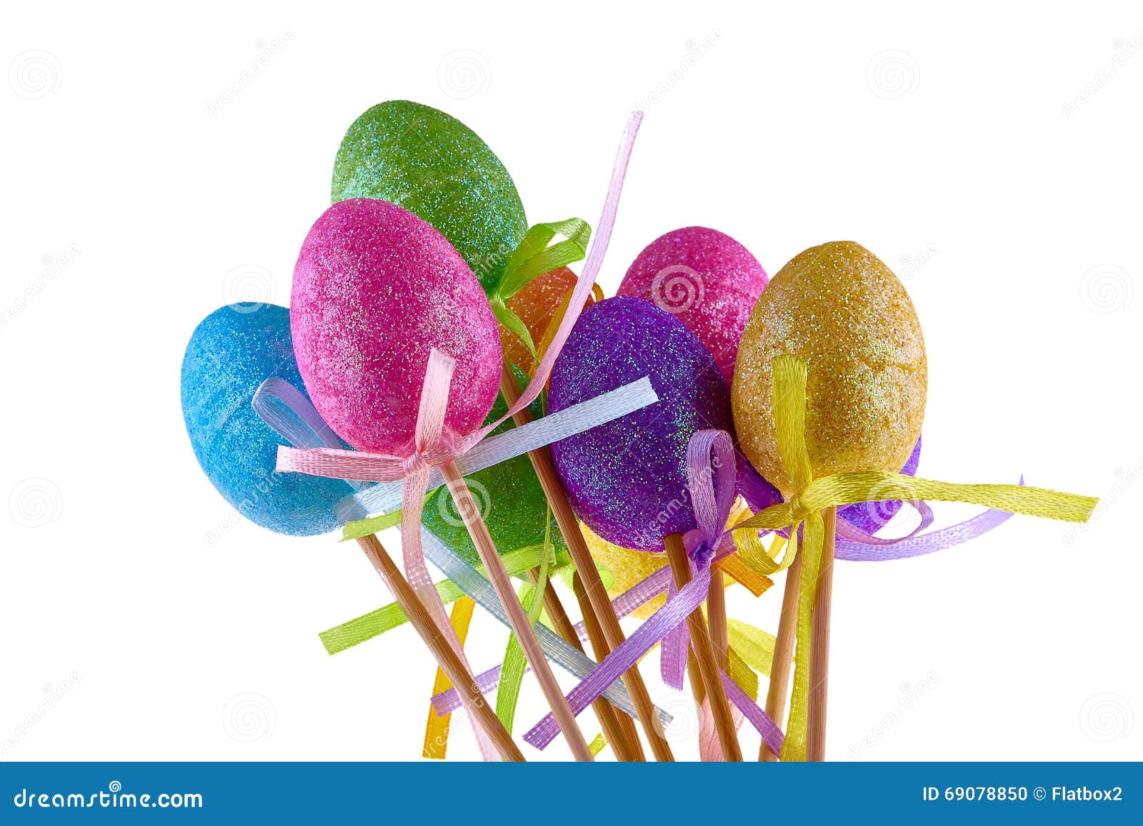 Colorful Easter Eggs on Sticks Isolated White Stock Photo - Image of ...