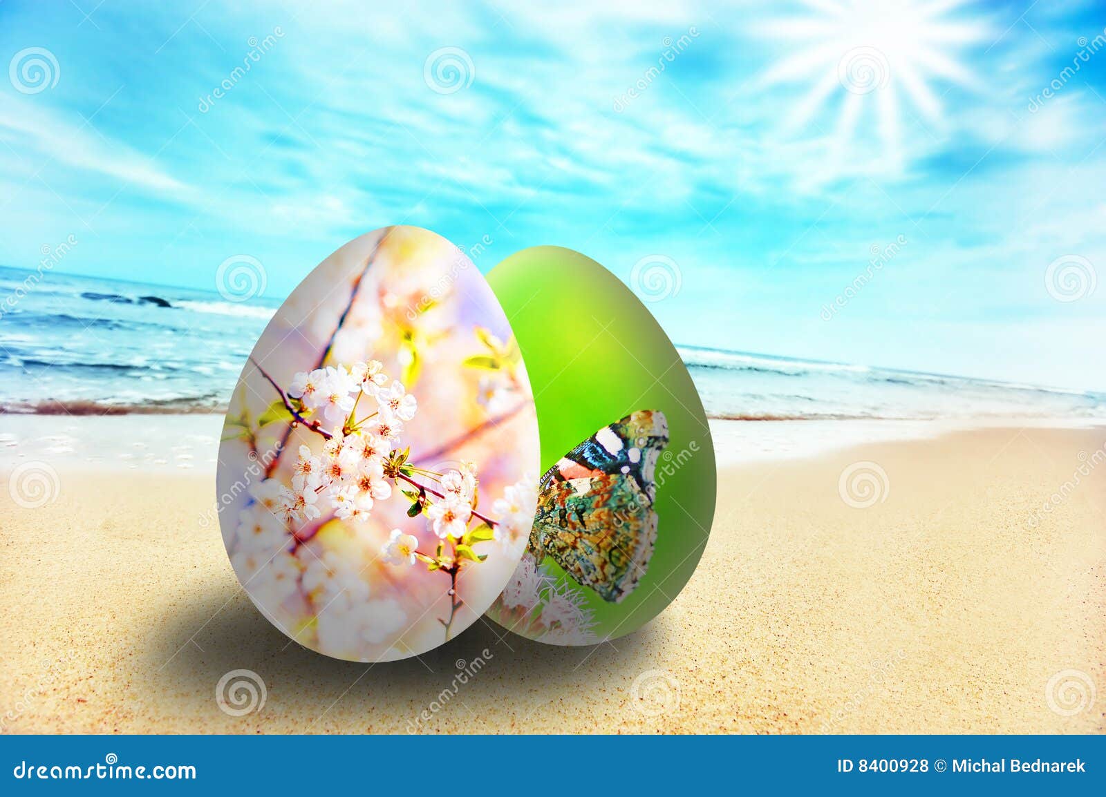 Colorful Easter Eggs on Sunny Beach Stock Photo - Image of easter ...