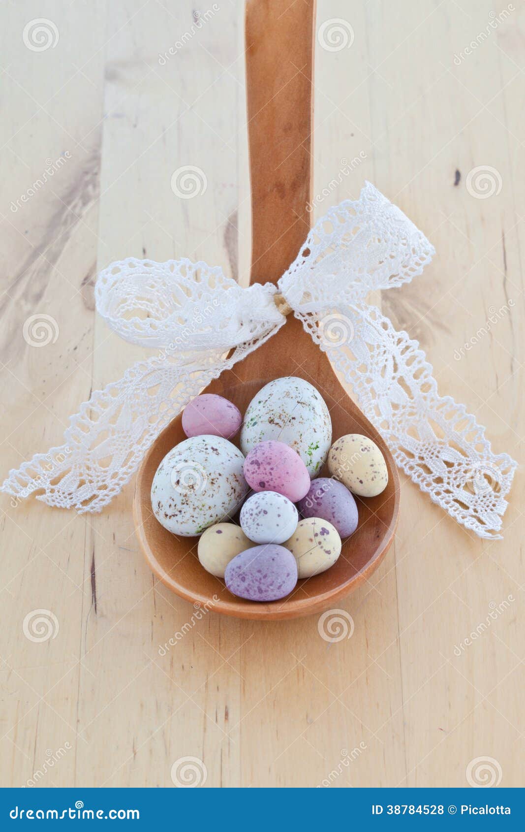 Colorful Easter Eggs on Wooden Spoon Stock Photo - Image of copy ...