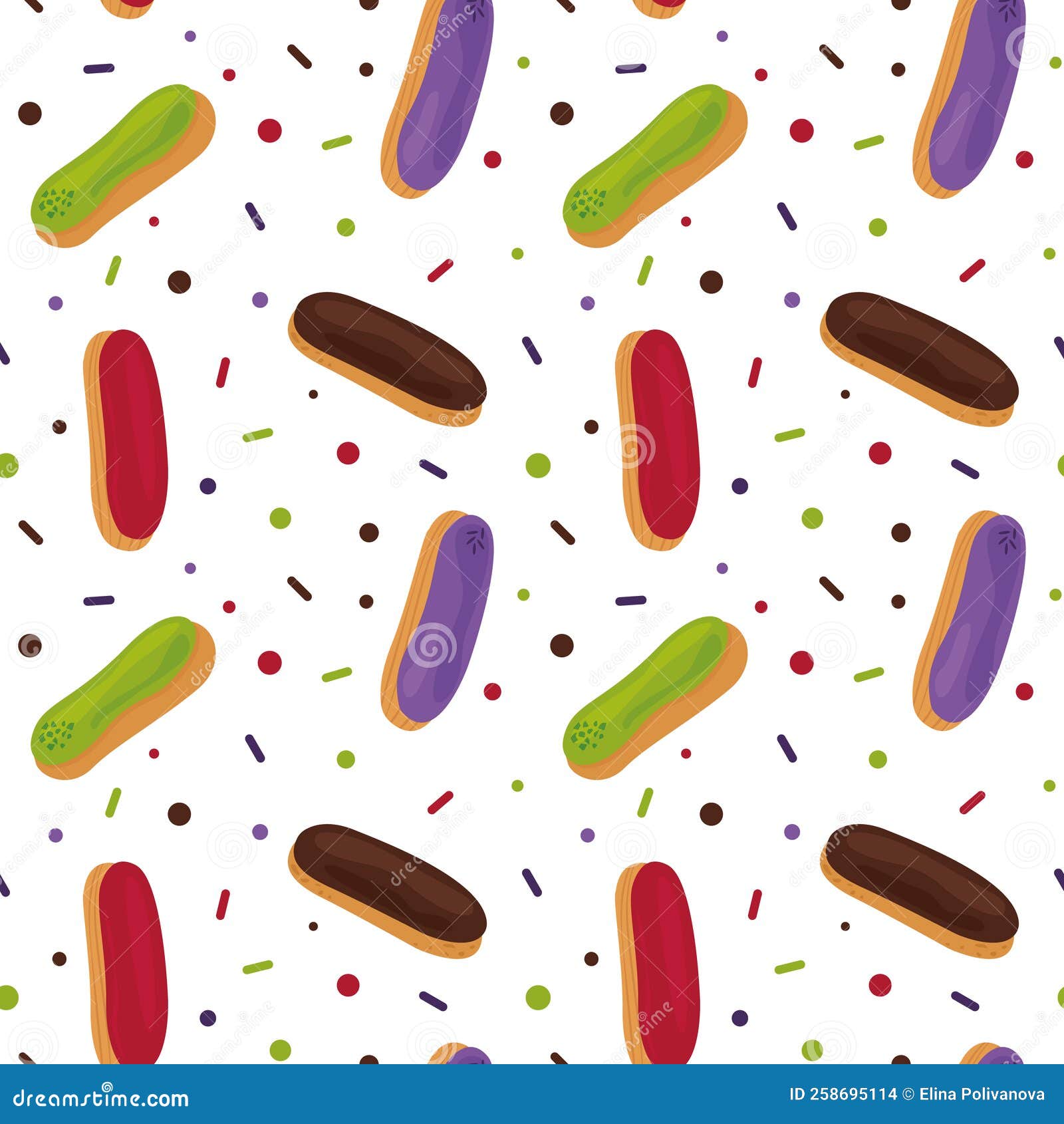 Colorful Eclairs Seamless Pattern Stock Vector - Illustration of ...