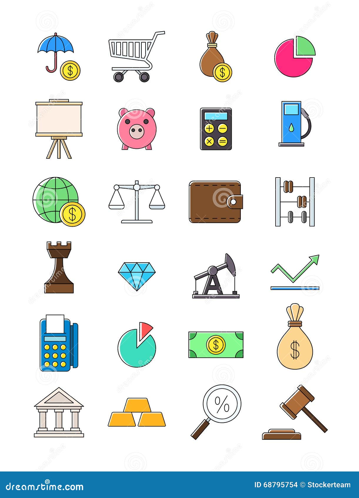 Colorful economy icons set stock vector. Illustration of design - 68795754