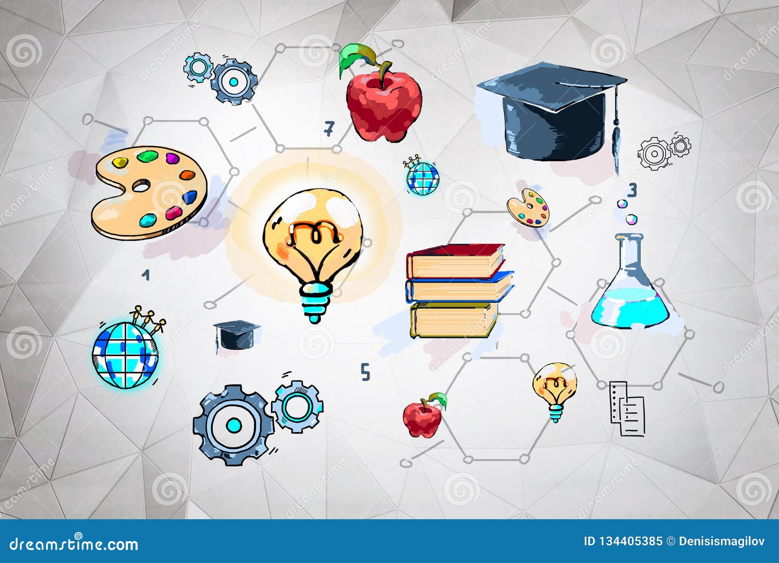 Colorful Education Sketch on Geometric Wall Stock Illustration ...