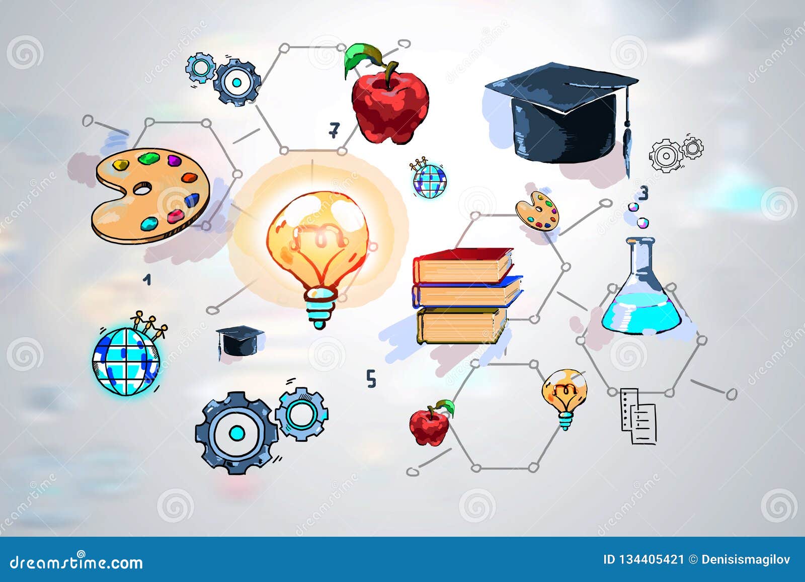 Colorful Education Sketch on Gray Wall Stock Illustration ...