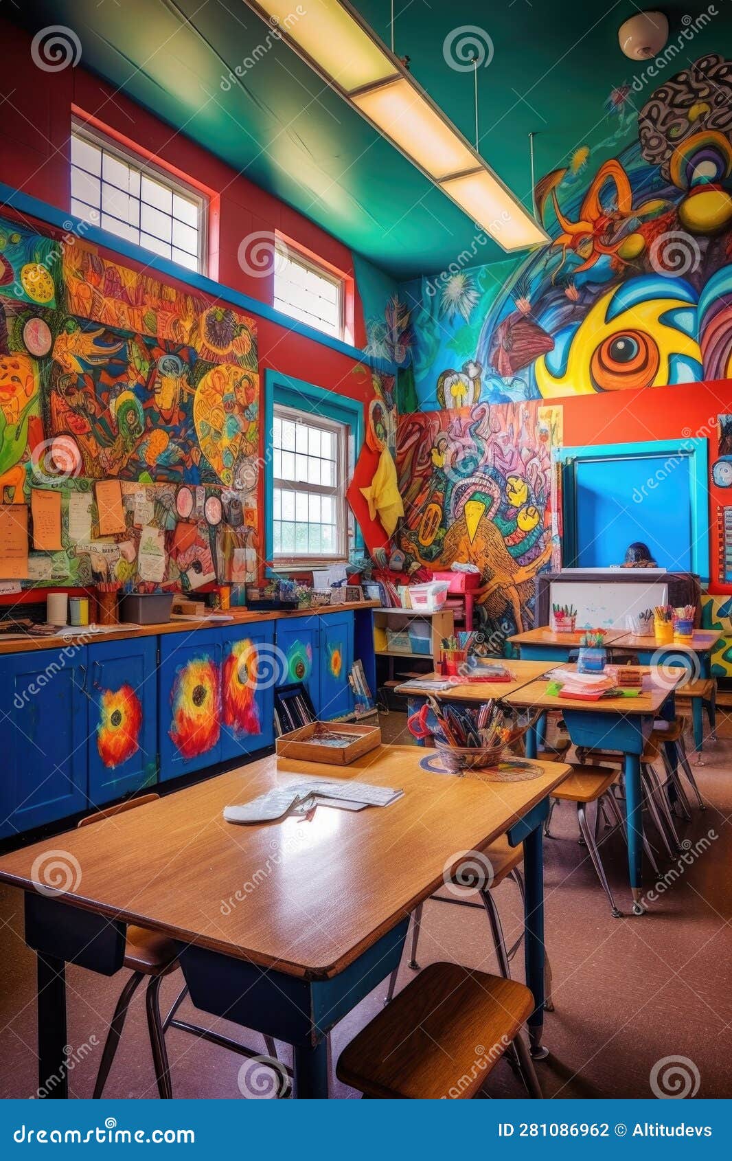 Colorful Educational Posters on Classroom Walls Stock Illustration ...