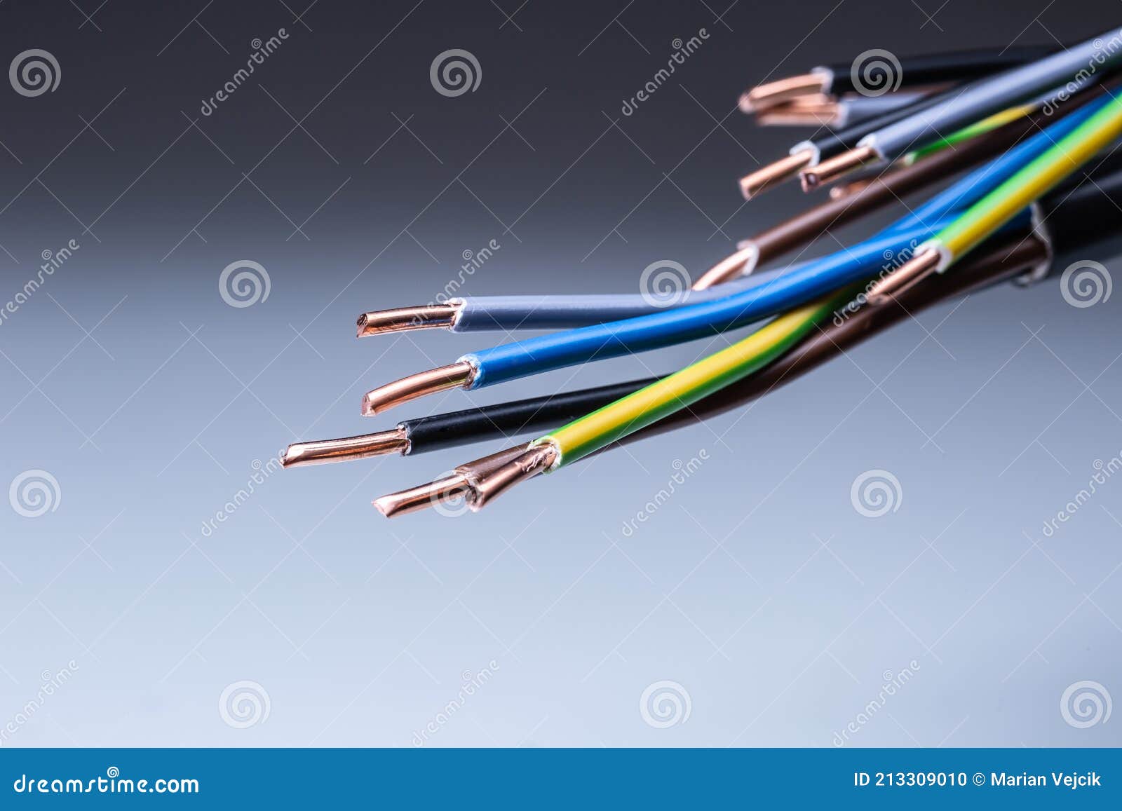 Colorful Electrical Cables with Copper Wiring Ending on Isolated Grey ...