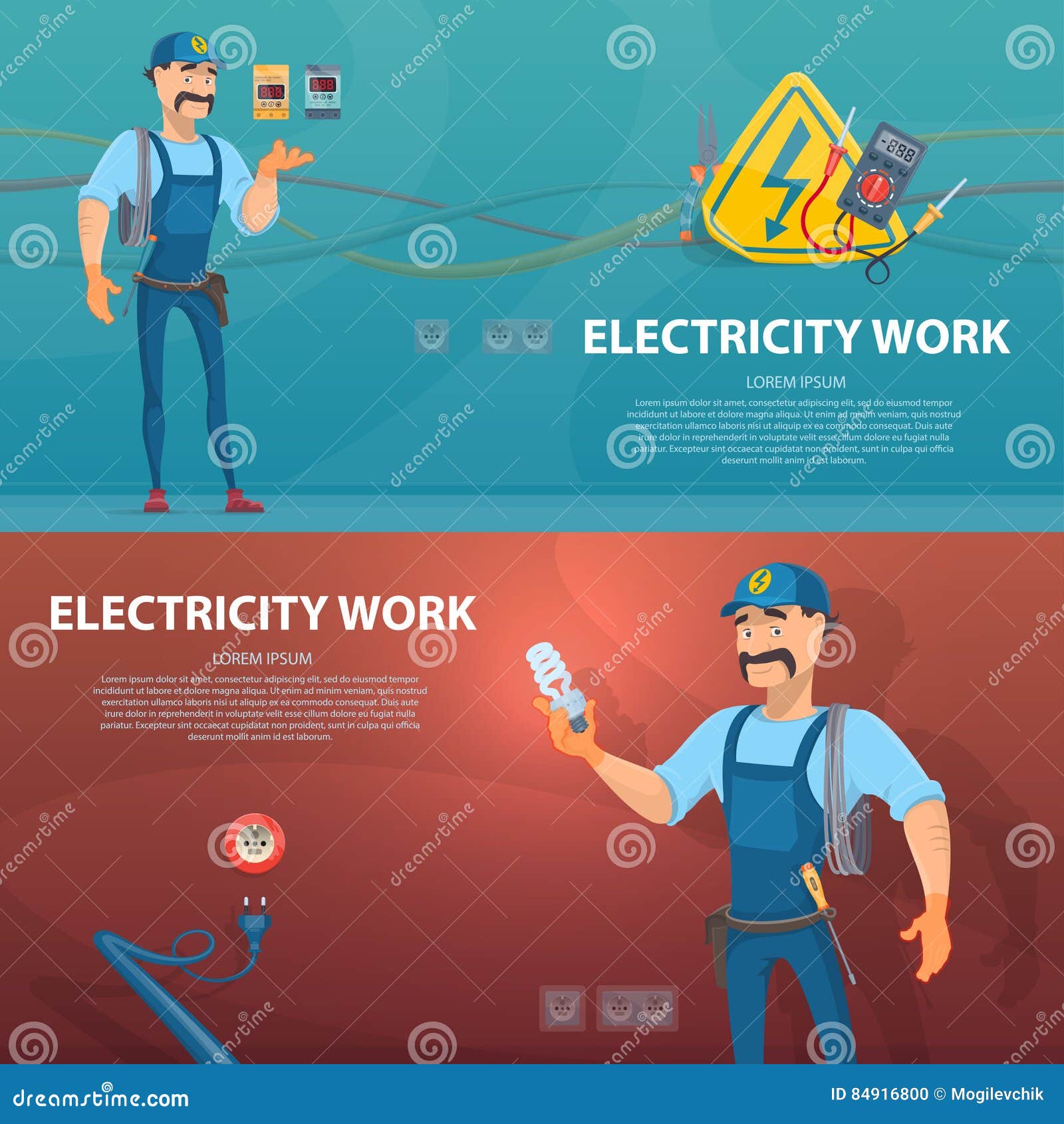 Colorful Electricity Work Horizontal Banners Stock Vector ...