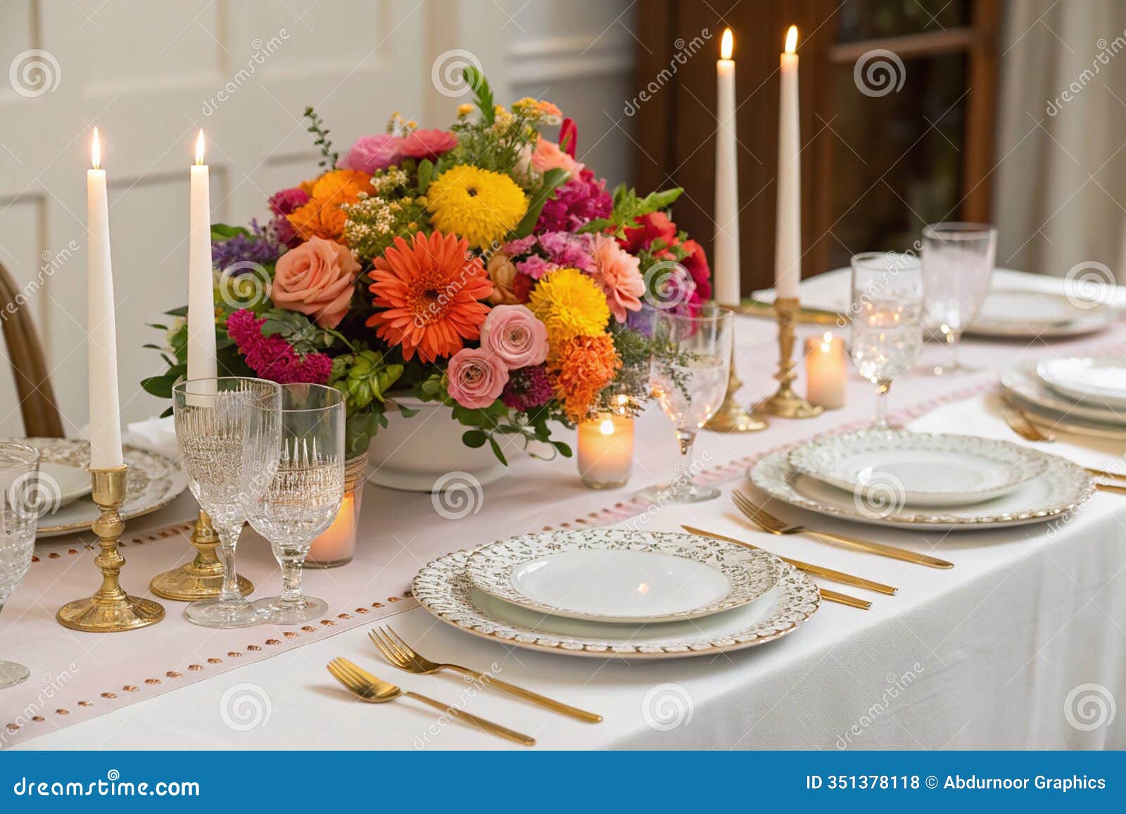 Colorful Elegant Dinner Table Setting Stock Photo - Image of candle ...