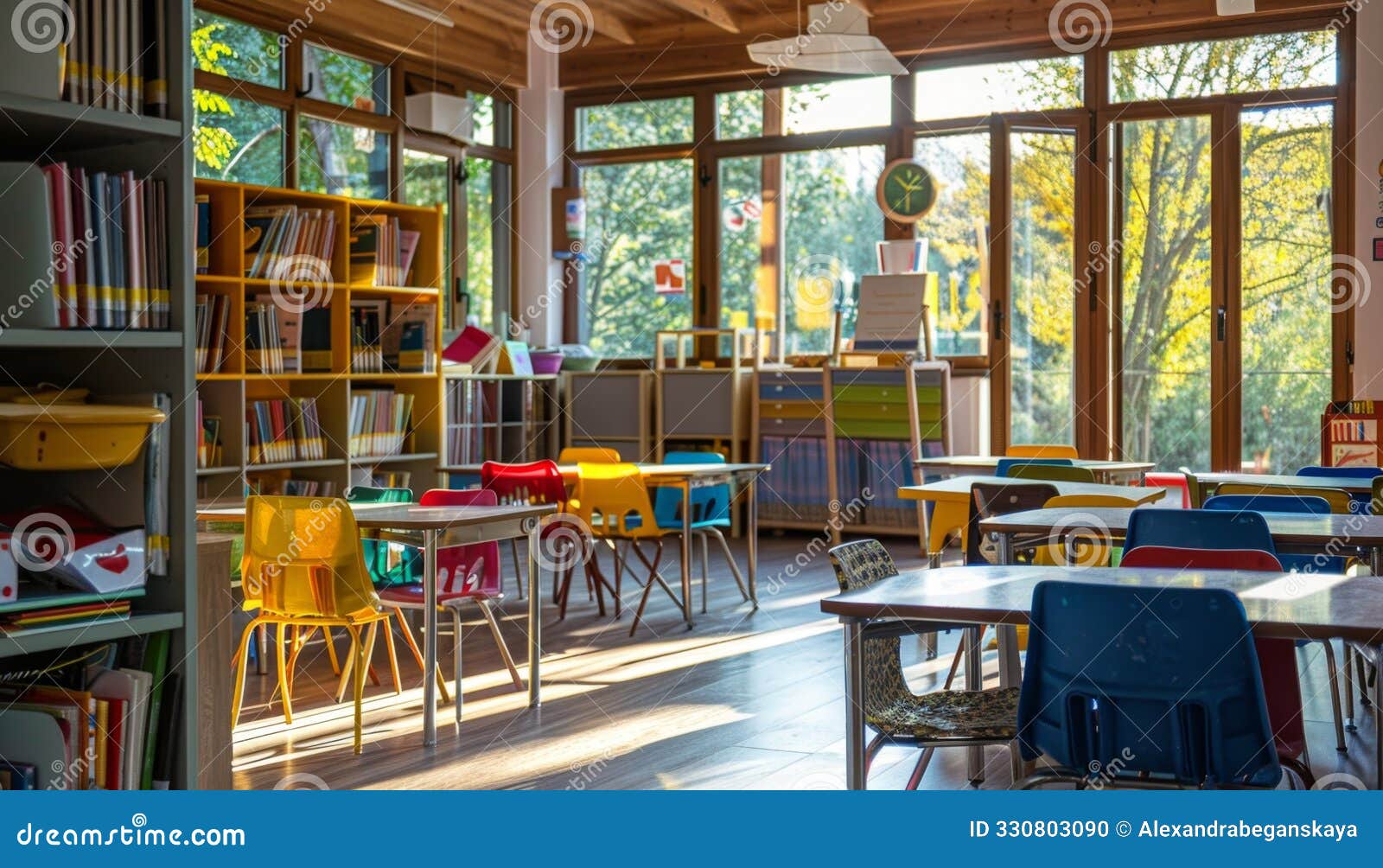 Colorful Elementary Classroom Ready for Creative Learning Stock ...