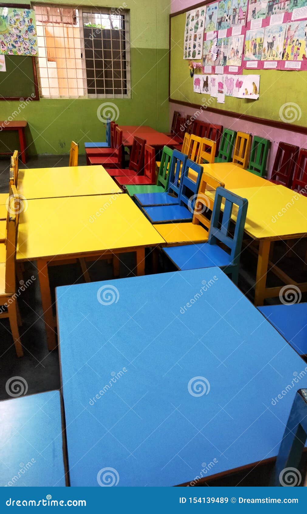 Chennai,TamilNadu/India-02082019: Colorful Elementary School Bench and ...