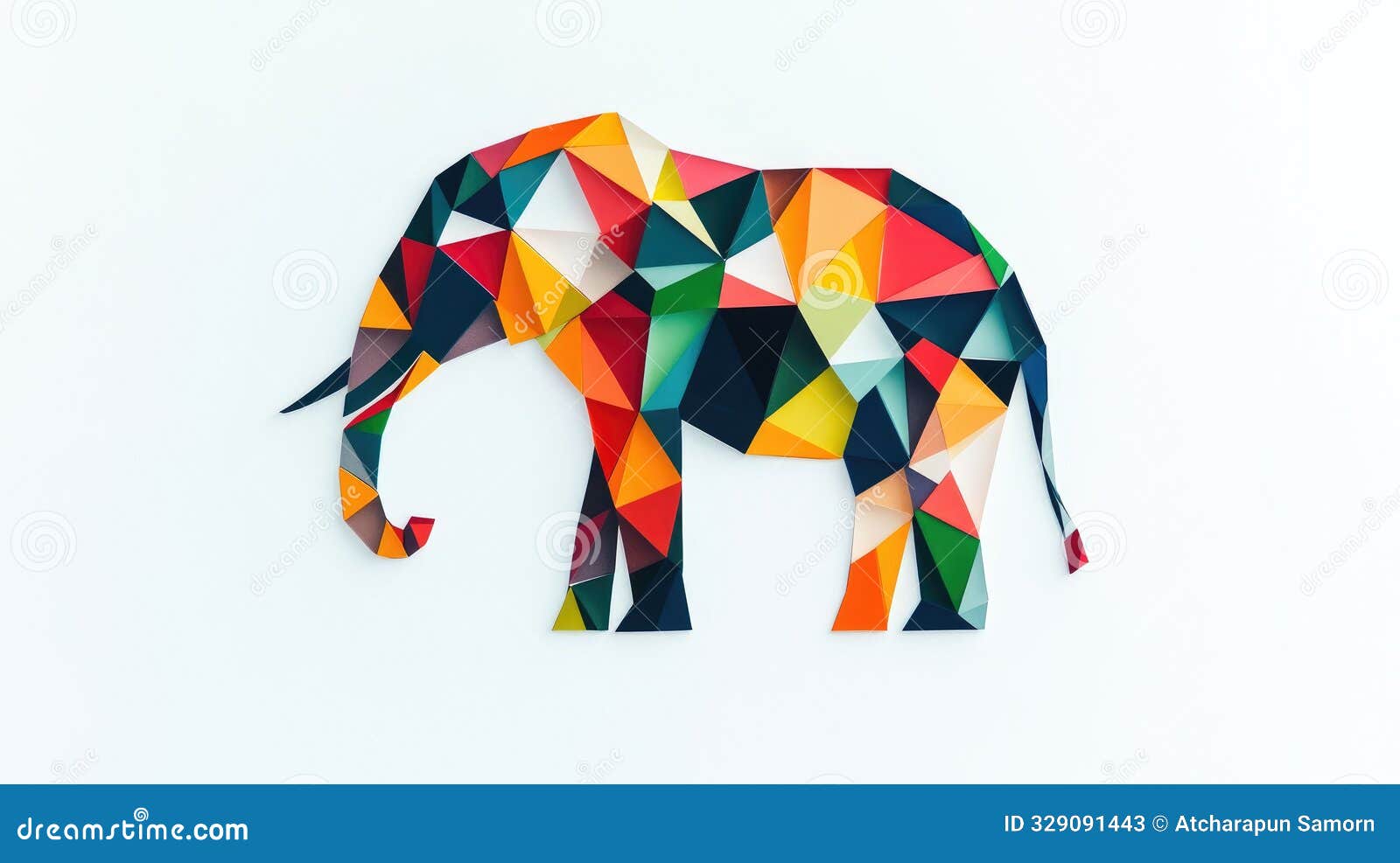 A Colorful Elephant Made of Triangles Stock Illustration - Illustration ...