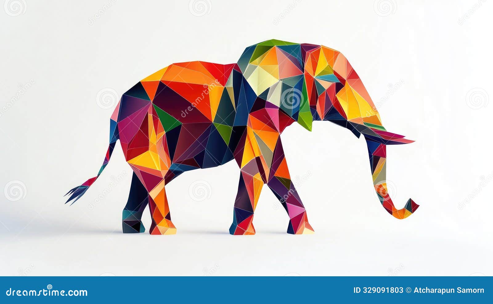 A Colorful Elephant Made of Triangles Stock Illustration - Illustration ...