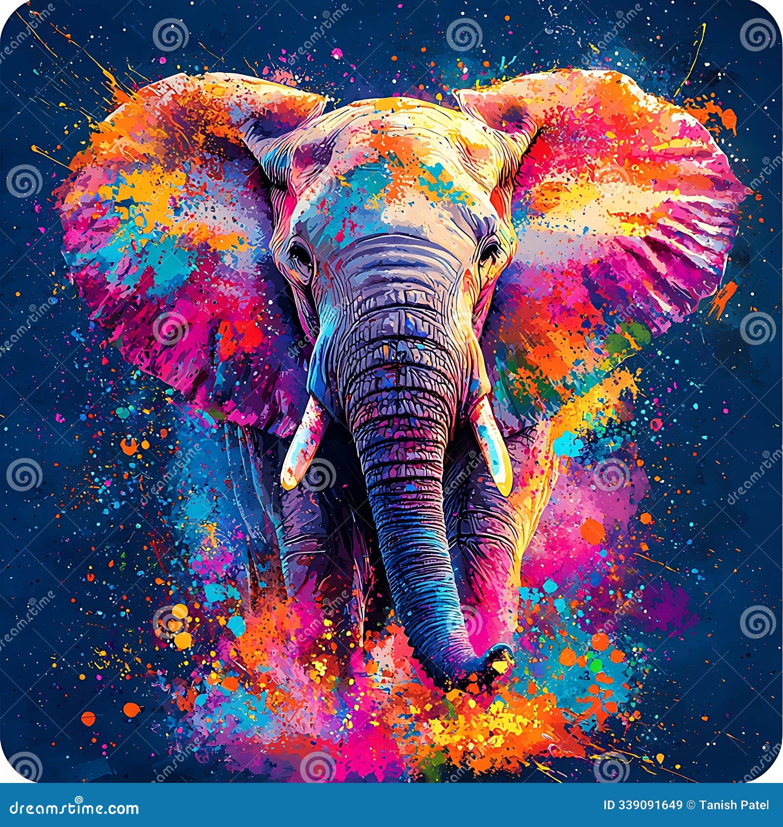 Colorful Elephant Paint Splashes on a Square Mousepad Design Stock ...