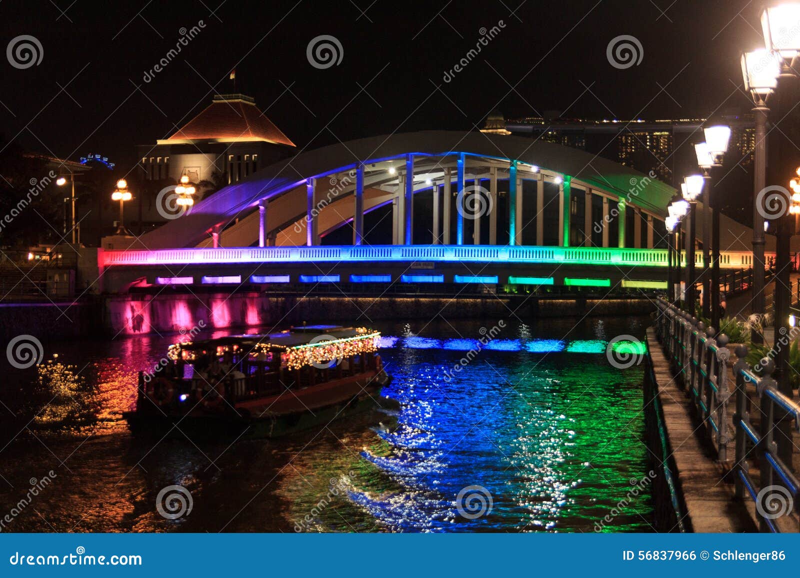Colorful Elgin Bridge at Night in Singapore Stock Photo - Image of ...