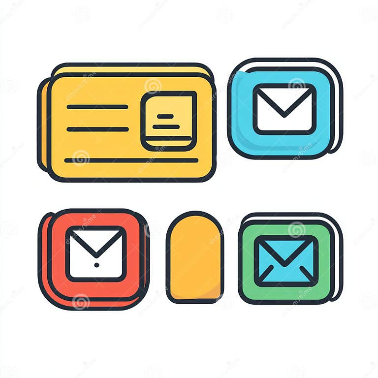 Colorful Email Icons and Digital Elements on White Background Stock ...