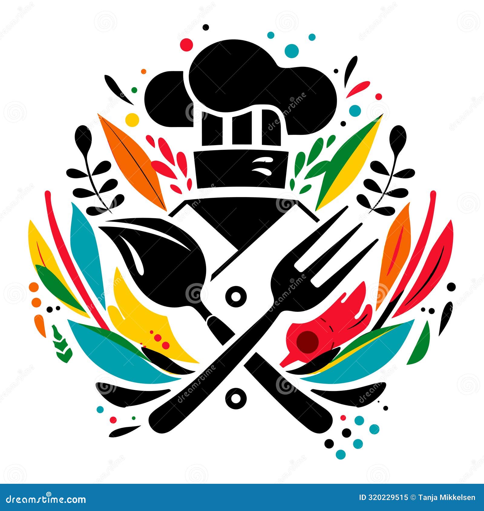 Chef Emblem with Fork and Spoon Stock Vector - Illustration of leaves ...
