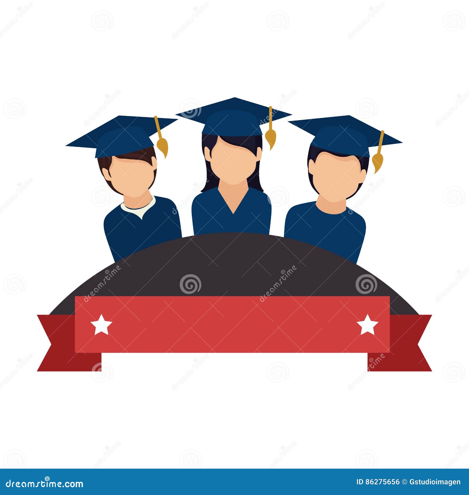 Colorful Emblem with Ribbon and Students Graduates Stock Vector ...