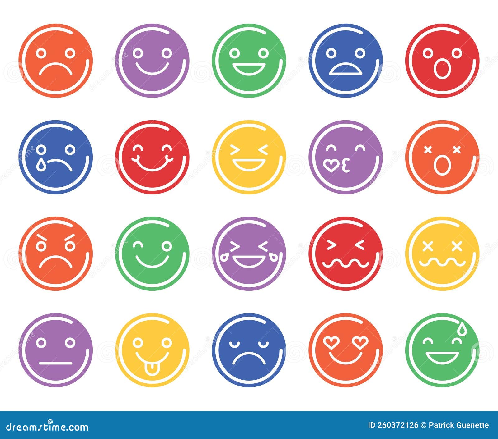 Colorful emoticons, icon stock vector. Illustration of cartoon - 260372126