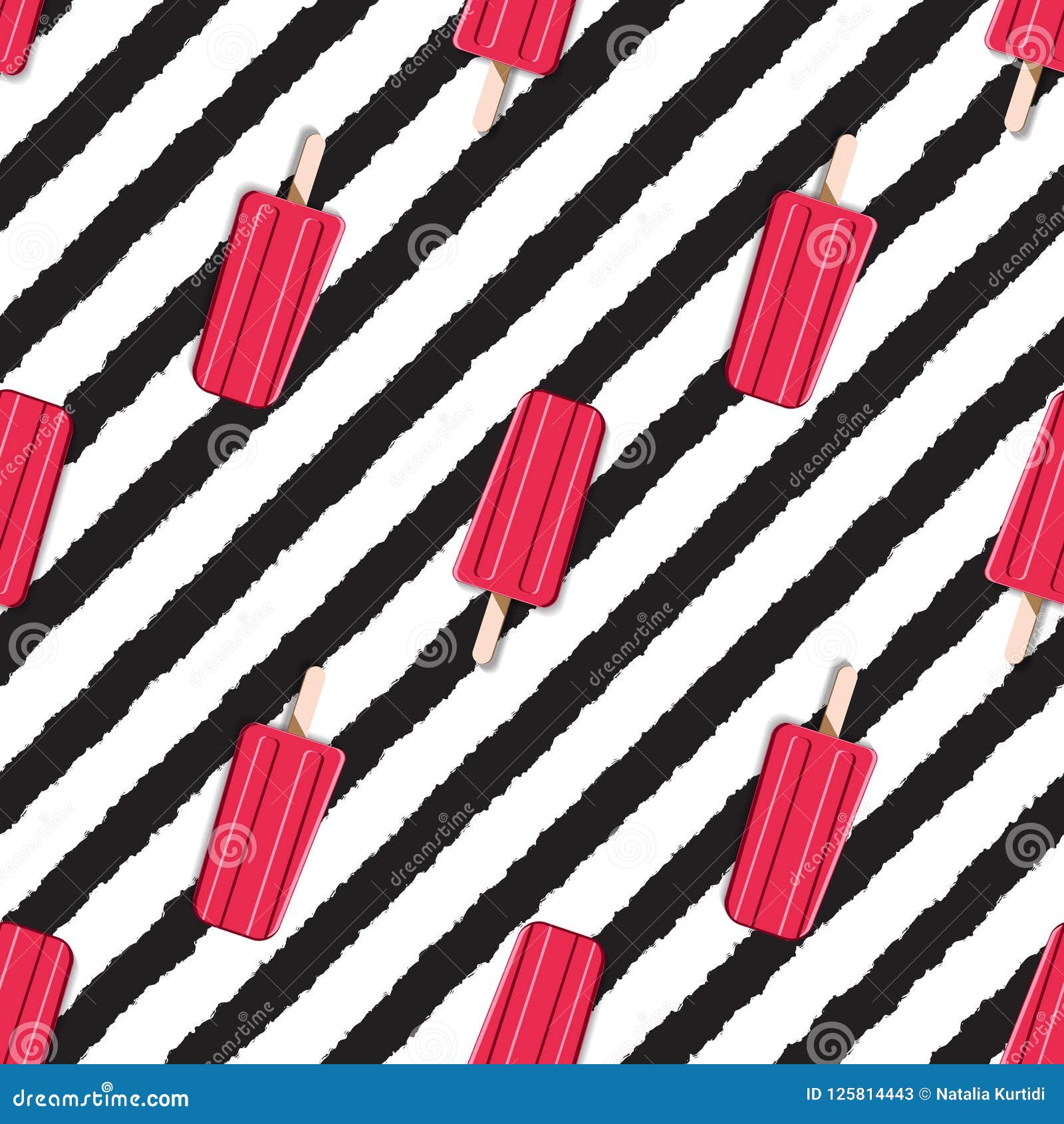 Colorful Endless Pattern of Ice Cream on a Striped Background in Stock ...