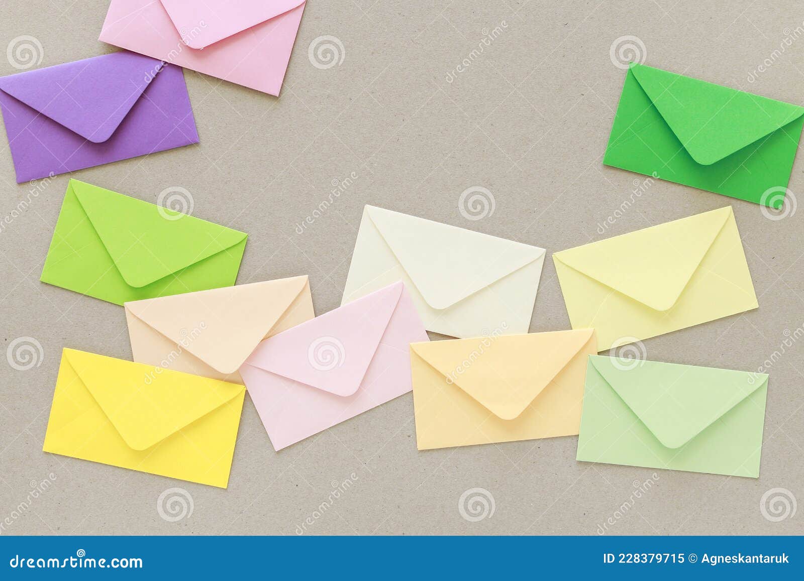 Colorful Envelopes on Grey Paper Background, Copy Space Stock Image ...