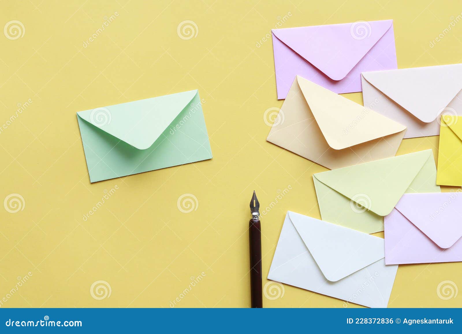 Colorful Envelopes on Yellow Background Stock Photo - Image of ...