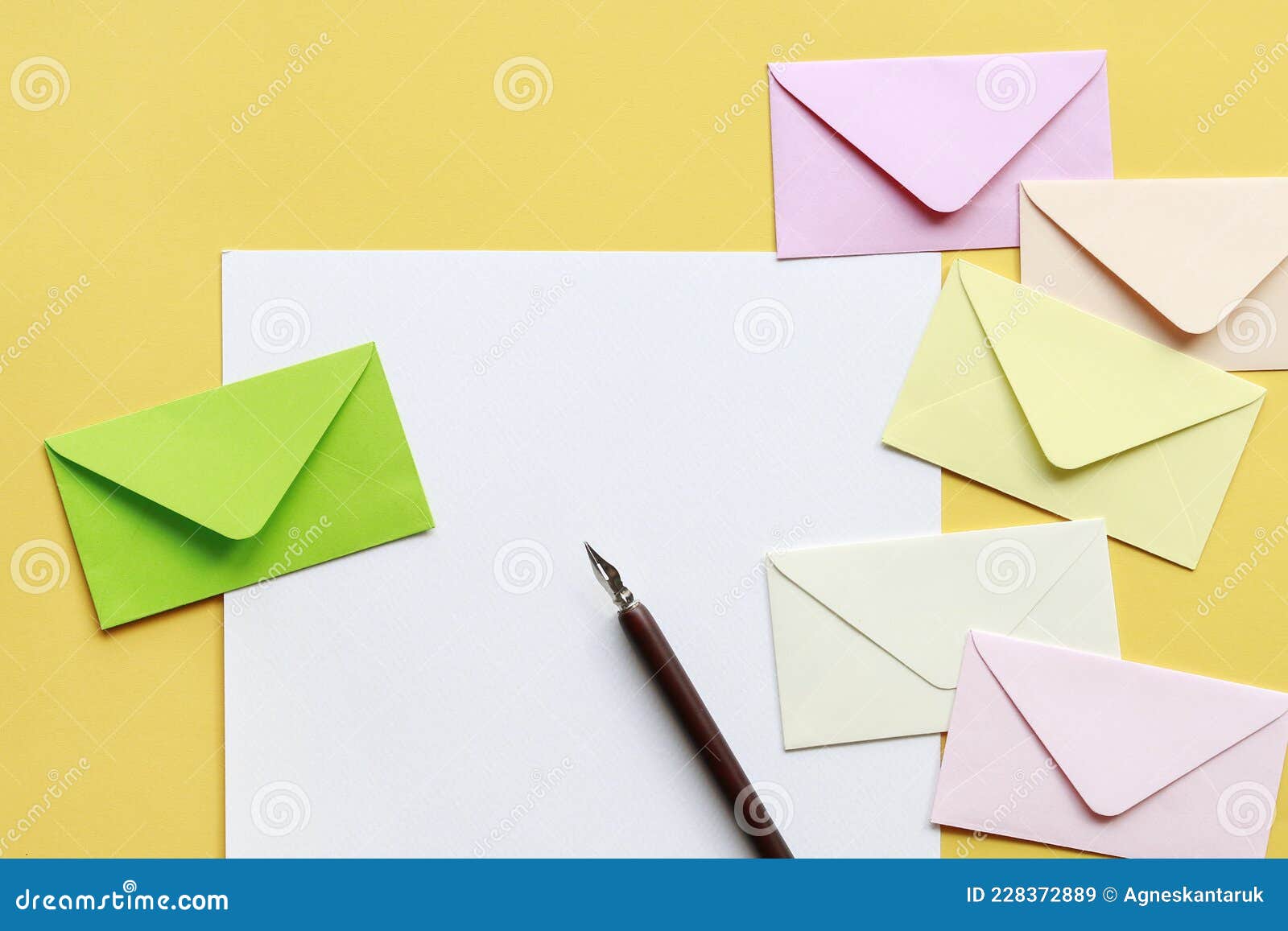Colorful Envelopes on Yellow Background Stock Image - Image of ...