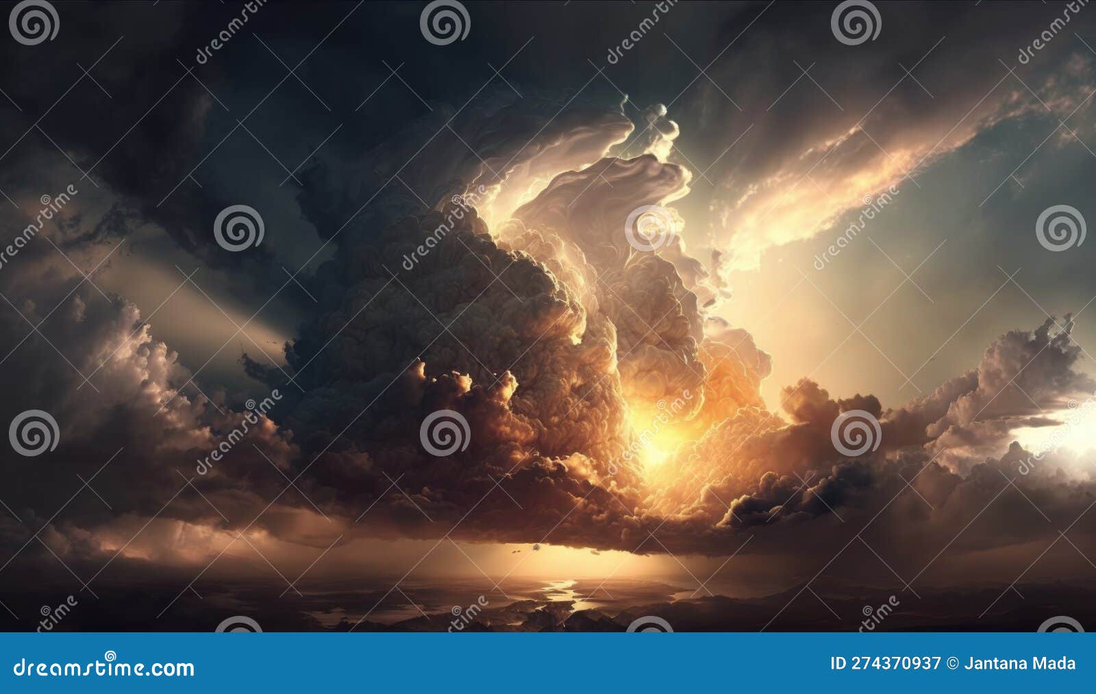 Colorful Epic Cloudy Sky with Evening Sunlight before the Rain Storm ...