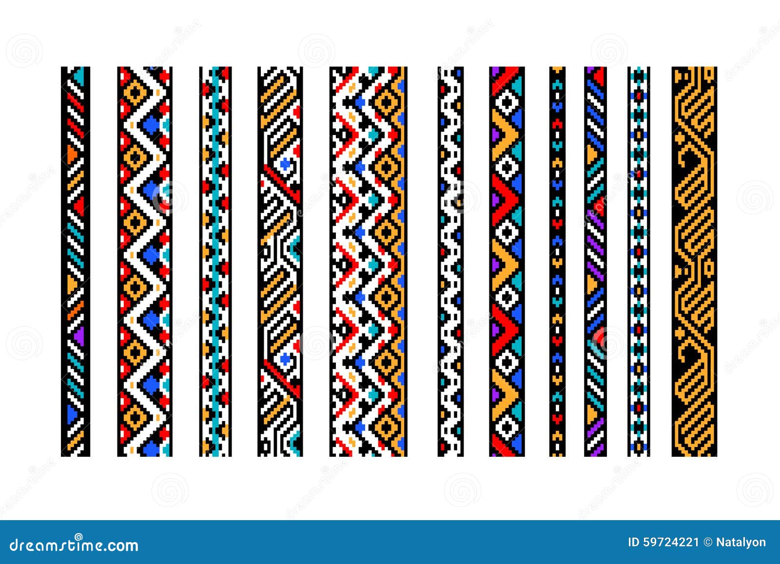 Colorful Ethnic Geometric Aztec Seamless Borders Set, Vector Stock ...