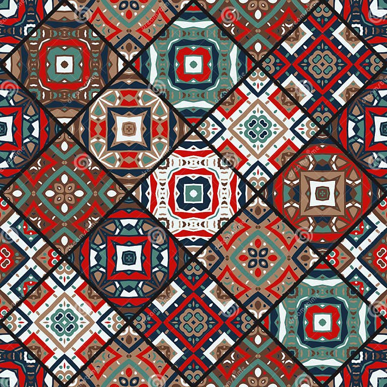 Colorful Ethnic Patchwork Pattern. Seamless Vector Illustration Stock ...
