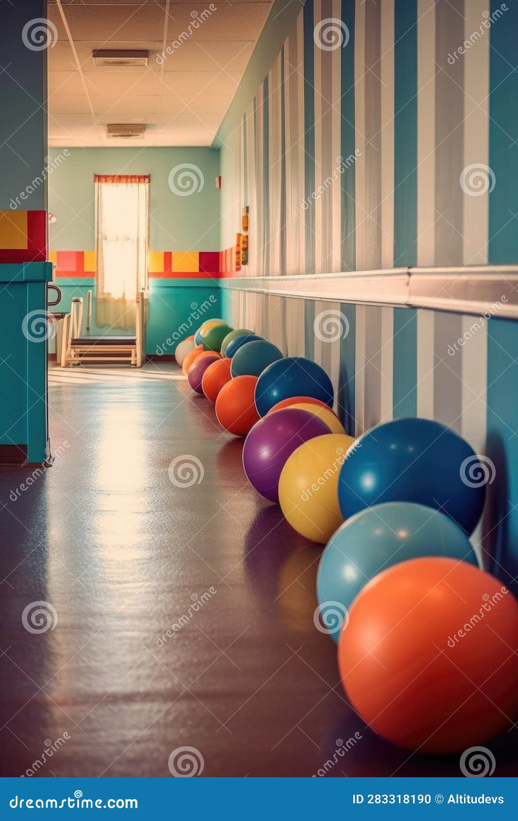 Colorful Exercise Balls in a Fitness Studio Stock Illustration ...