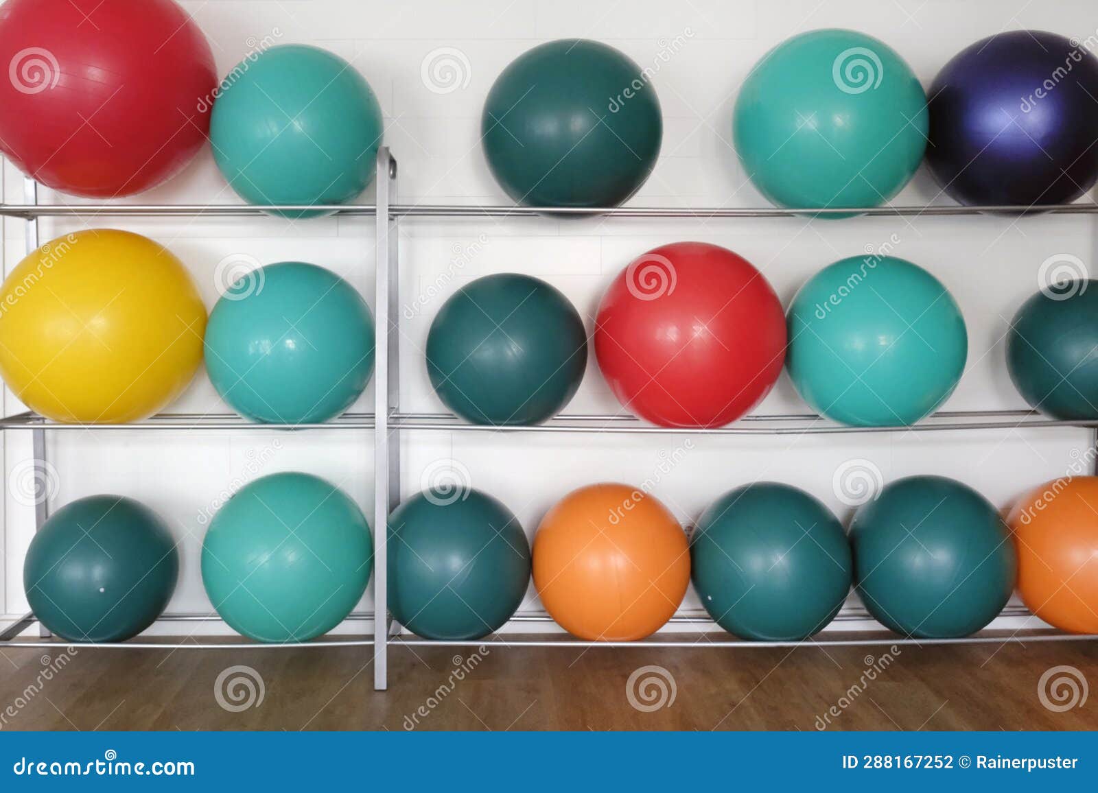 Colorful Exercise Balls in a Row Stock Photo - Image of orthopedics ...