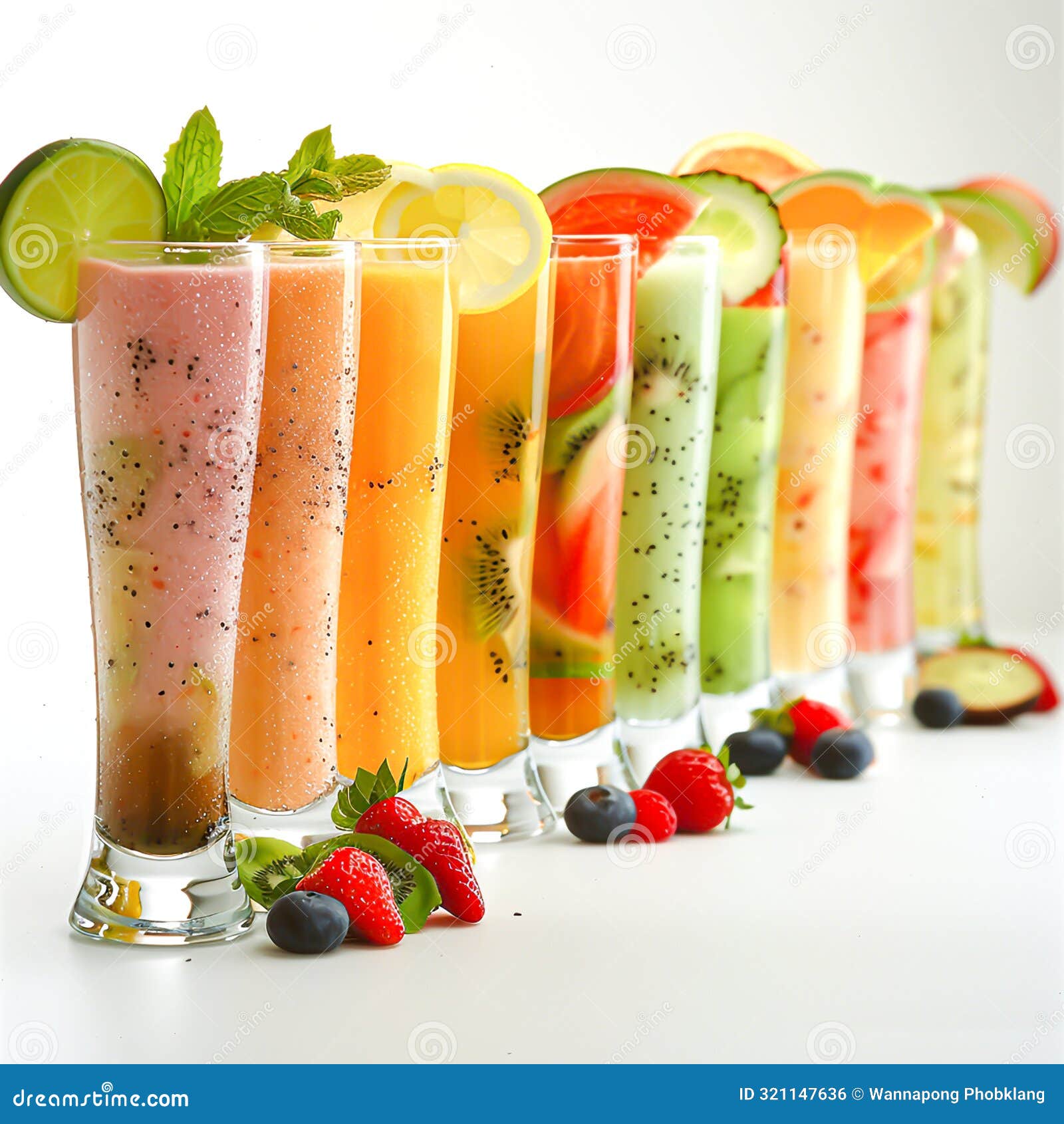 Colorful Exotic Fruit Smoothies on White Background Stock Illustration ...