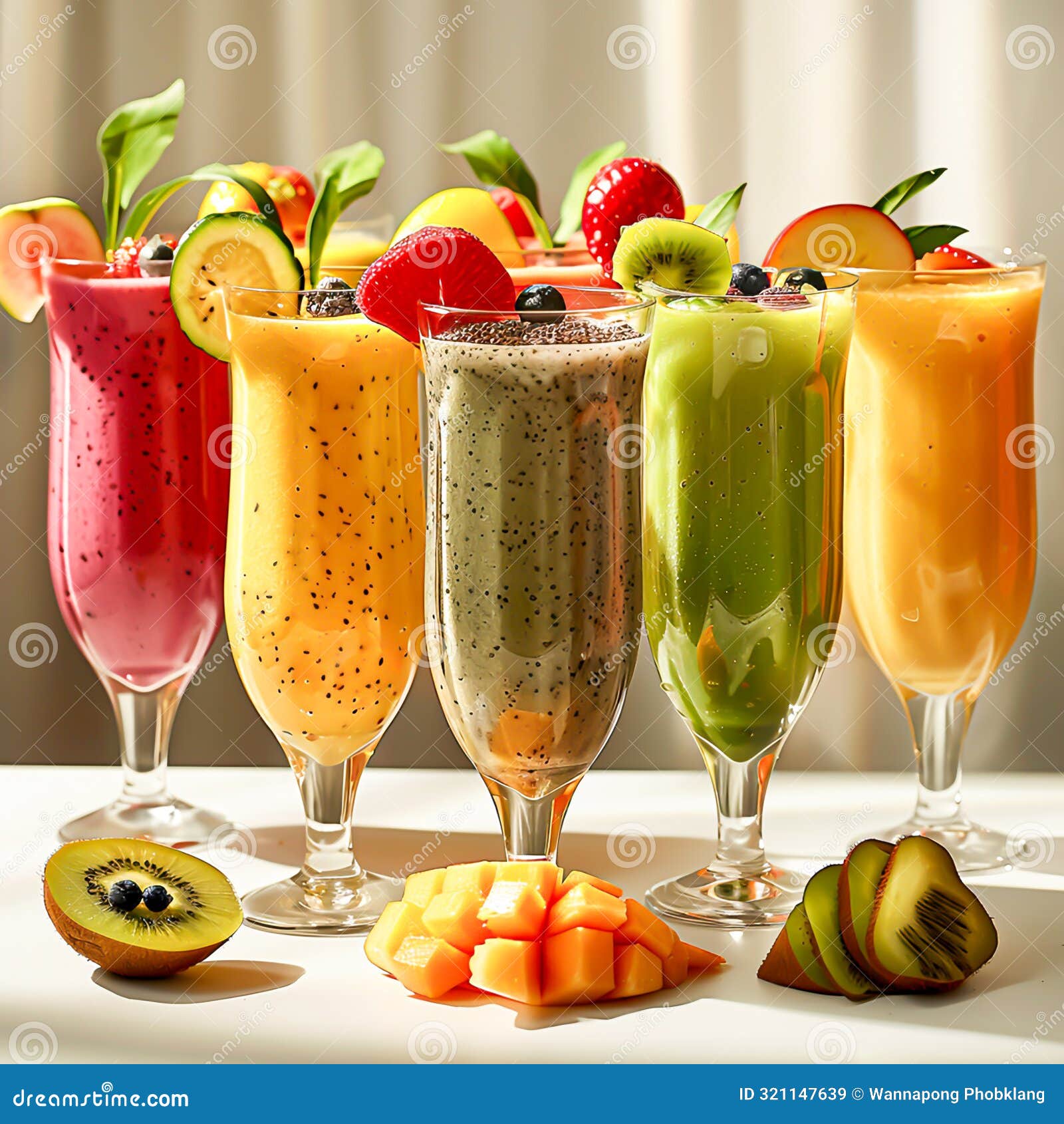 Colorful Exotic Fruit Smoothies on White Background Stock Illustration ...