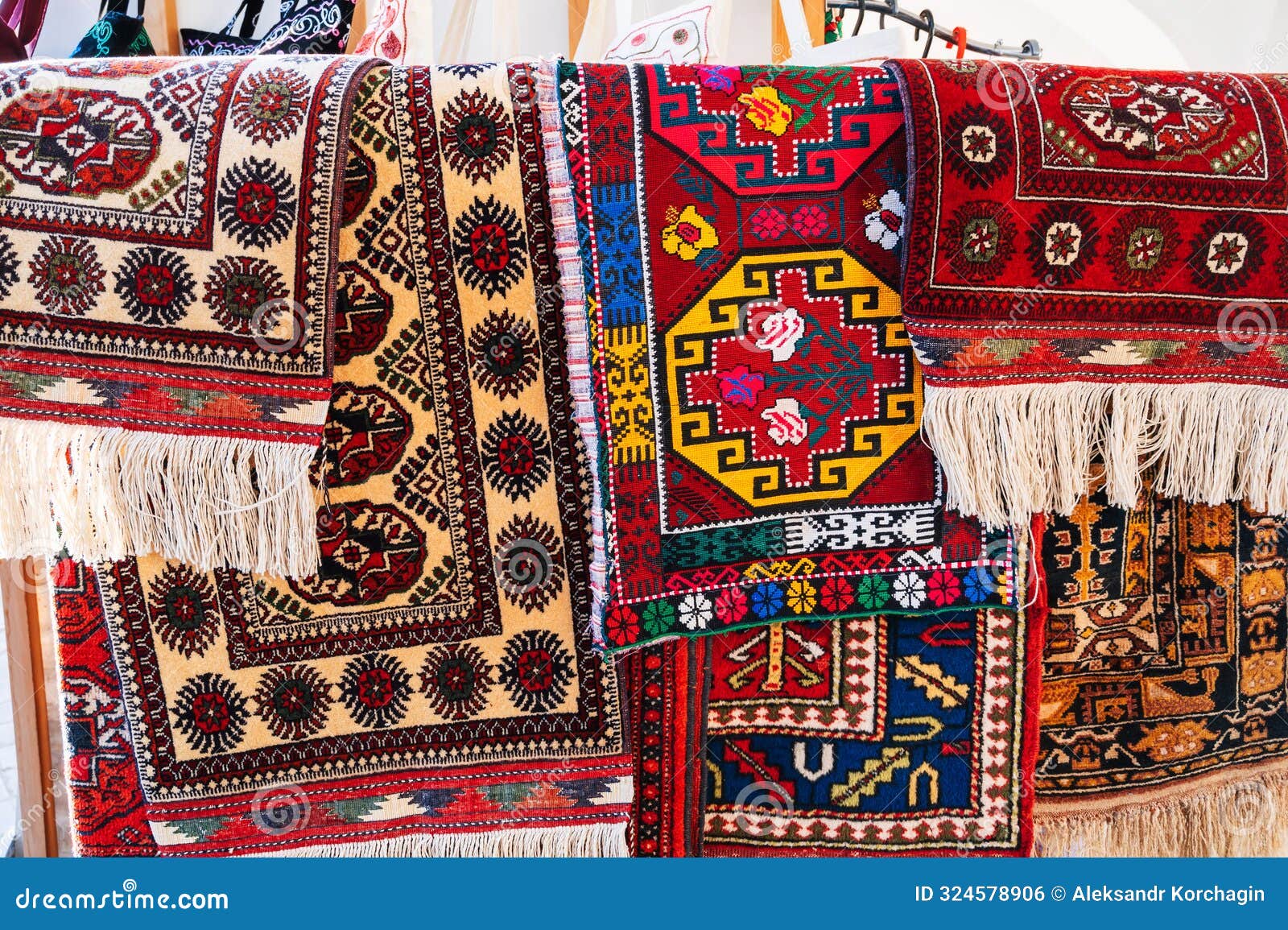 Colorful Expensive Modern Arabic Carpets on Oriental Bazaar Stock Photo ...