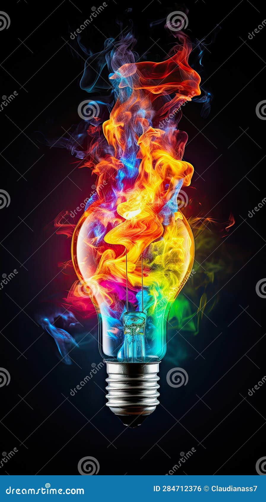 Colorful Exploding Glowing Lightbulb Against Black Background ...