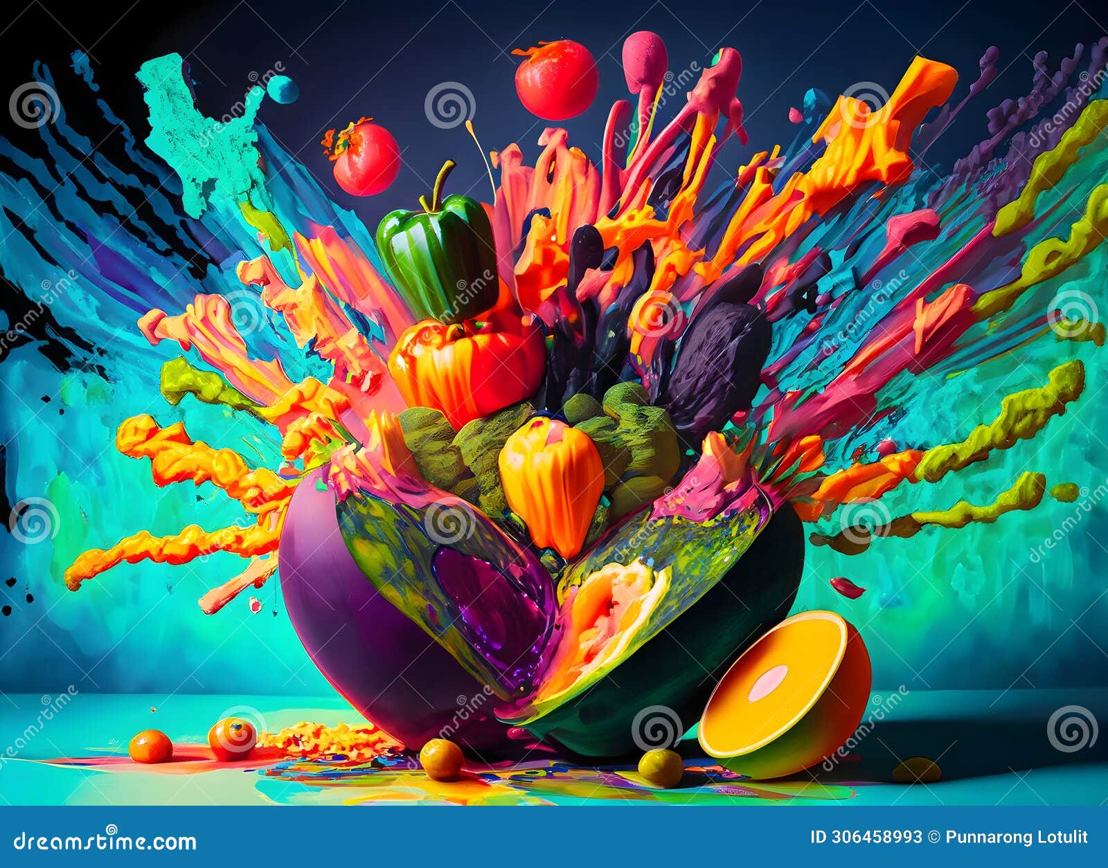 Abstract Colorful Exploding Photon Colorful Fruits and Vegetables ...