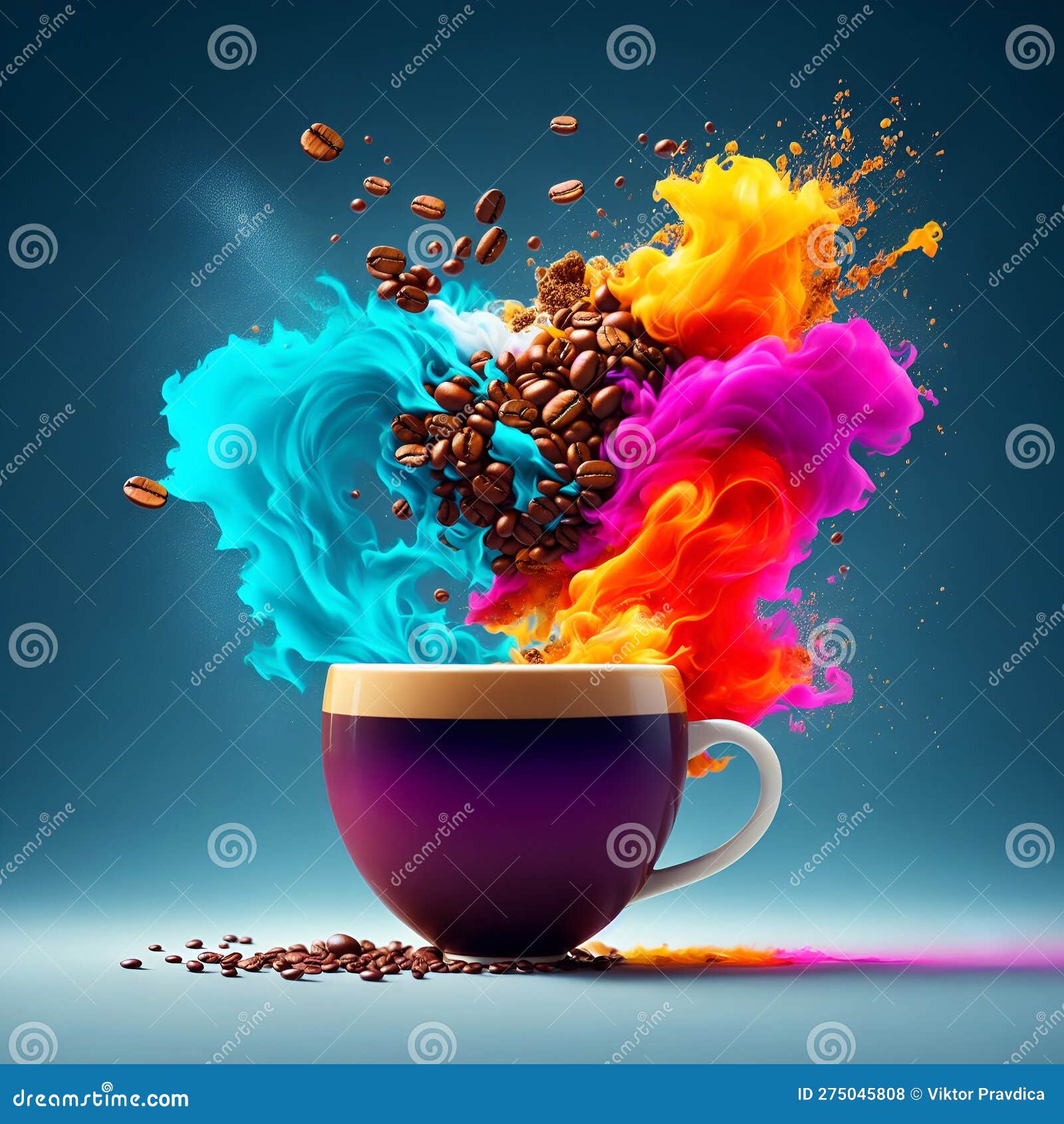 Coffee cup explosion stock illustration. Illustration of dark - 275045808