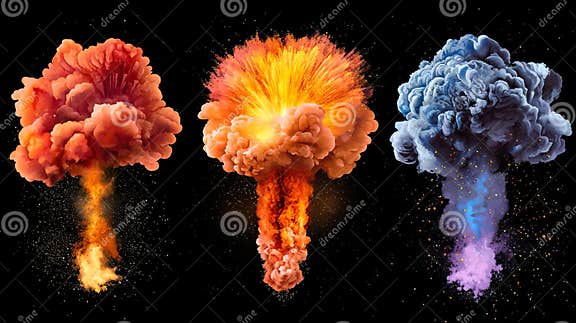 Colorful Explosion Effect with Clouds, Isolated Smoke Elements, and ...