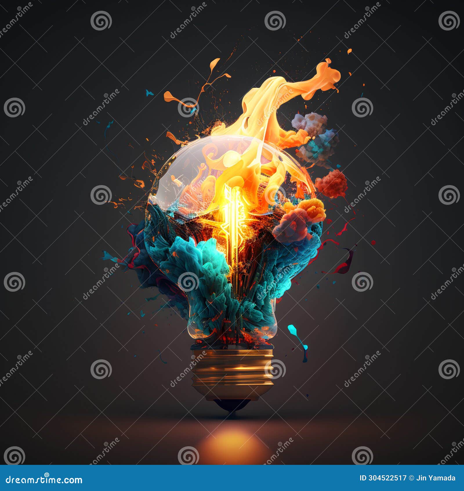 Colorful Explosion of Fire in Lightbulb. 3D Rendering Stock ...