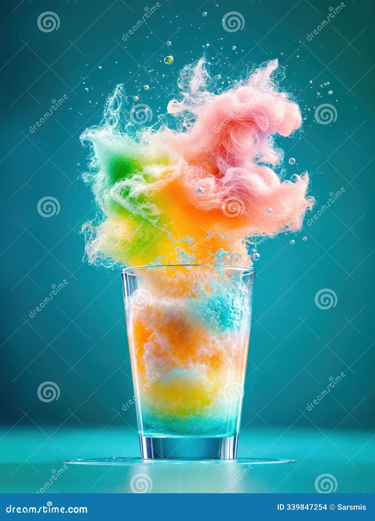 Colorful Explosion in Glass with Creative Liquid Art on Vibrant Blue ...