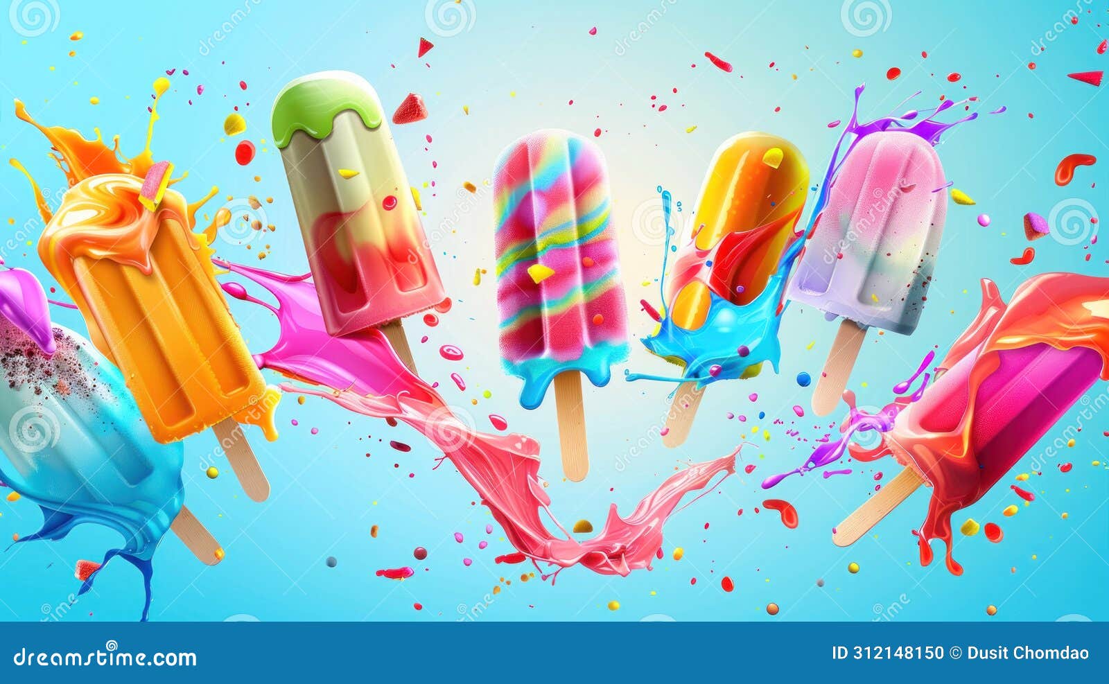 A Colorful Explosion of Ice Cream and Popsicles Stock Photo - Image of ...