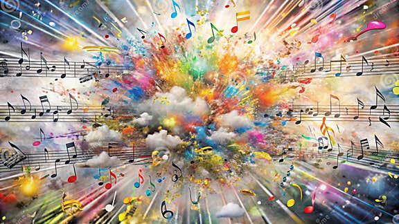 Colorful Explosion of Musical Notes, Representing Creativity and Energy ...