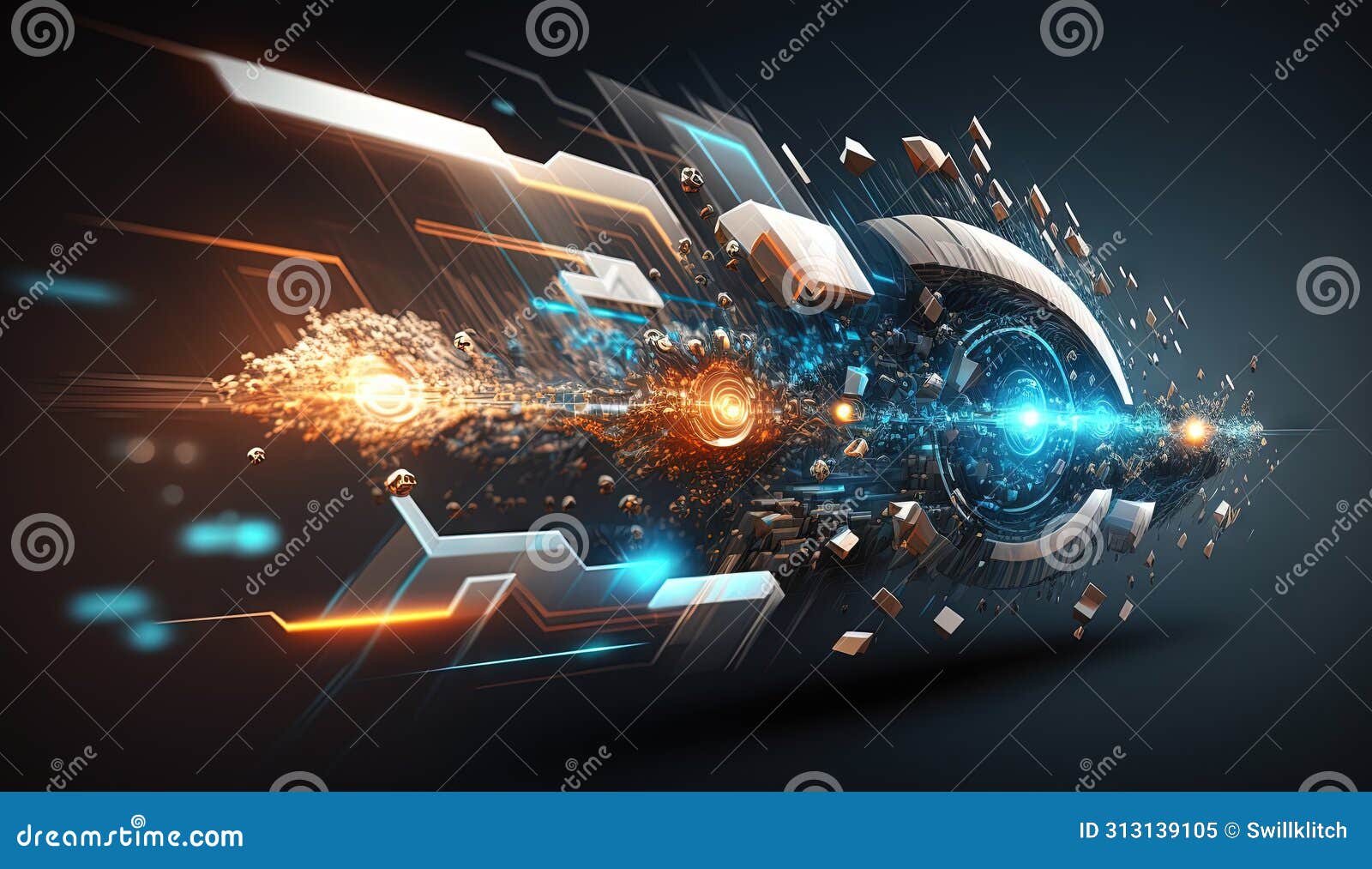 Colorful Explosion of Sci-fi Engine and Particles. Technology Abstract ...