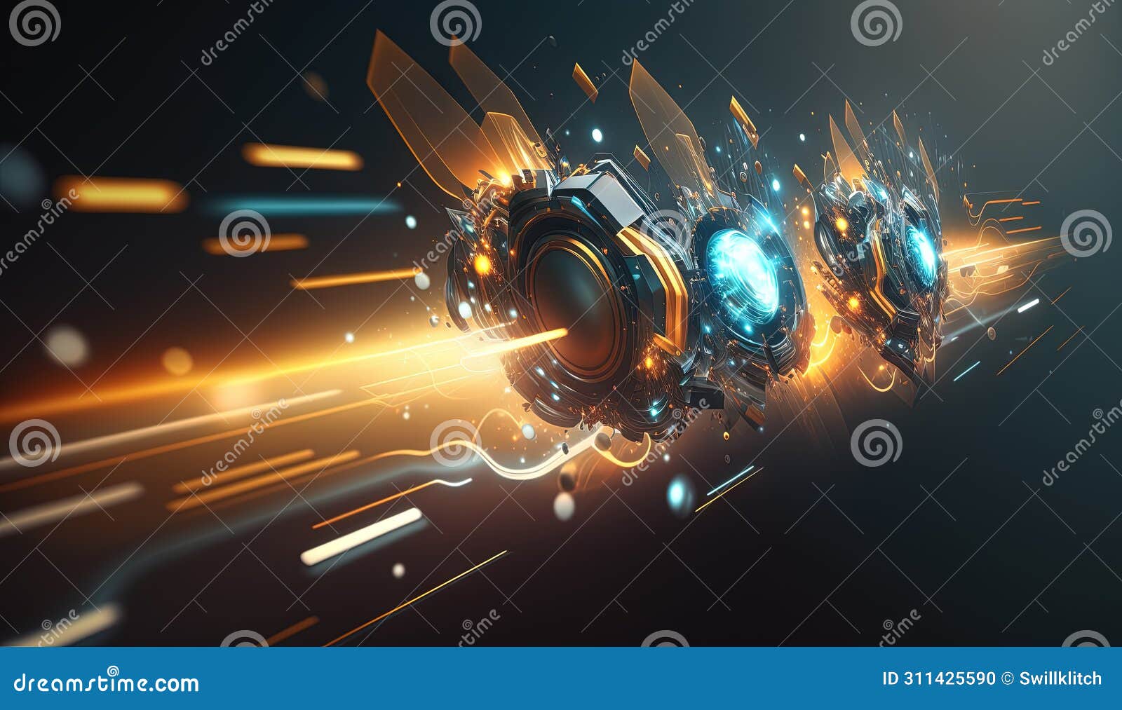Colorful Explosion of Sci-fi Engine and Particles. Technology Abstract ...