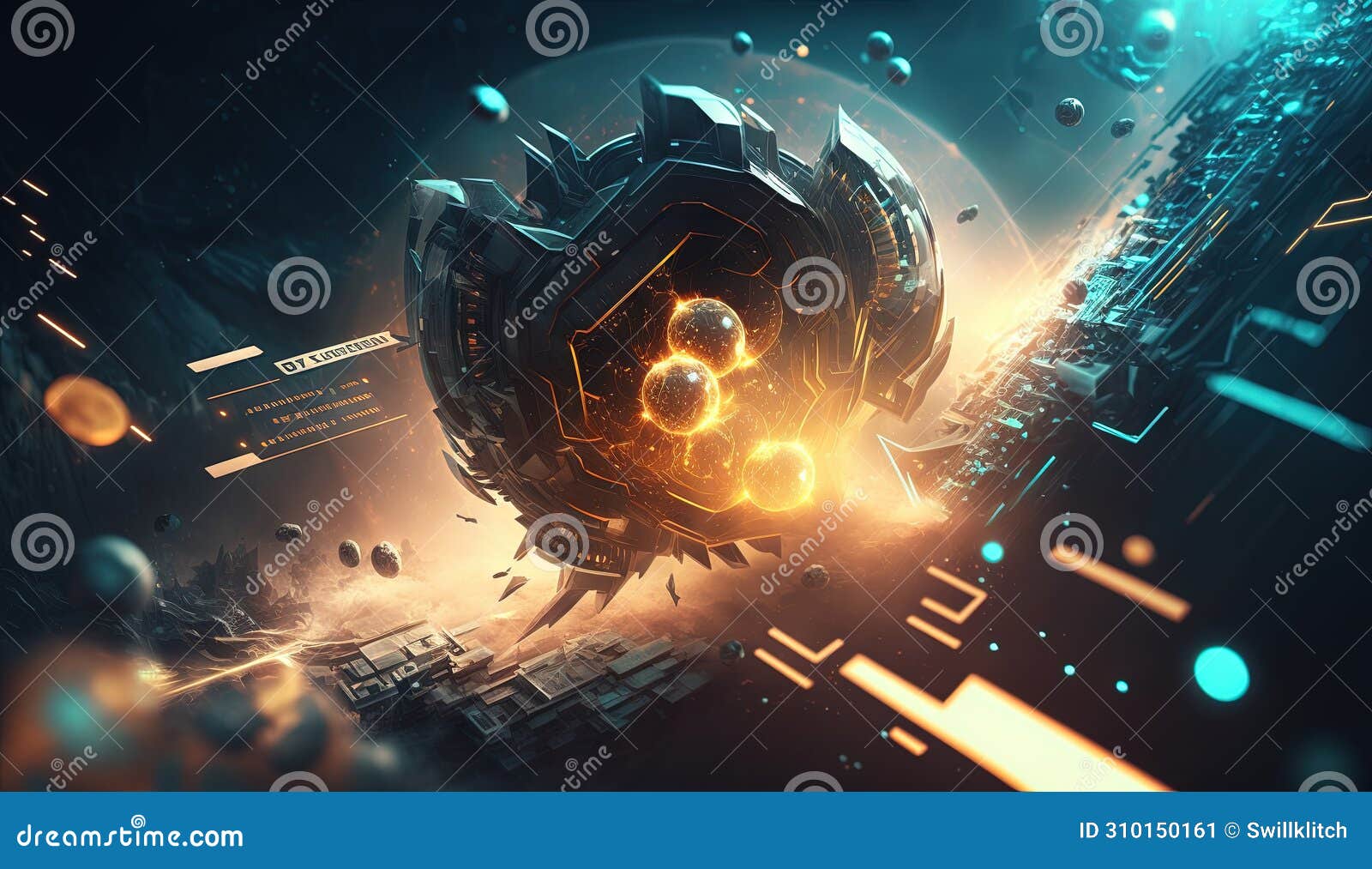 Colorful Explosion of Sci-fi Engine and Particles. Technology Abstract ...