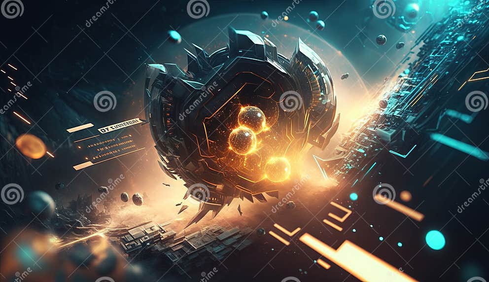 Colorful Explosion of Sci-fi Engine and Particles. Technology Abstract ...
