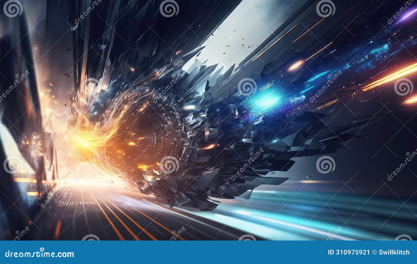 Colorful Explosion of Sci-fi Engine and Particles. Technology Abstract ...