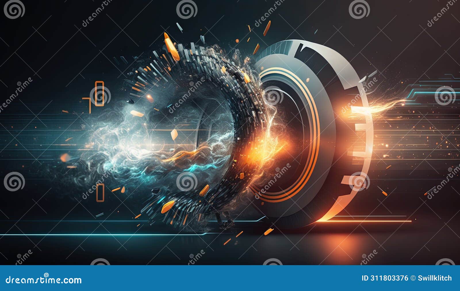 Colorful Explosion of Sci-fi Engine and Particles. Technology Abstract ...