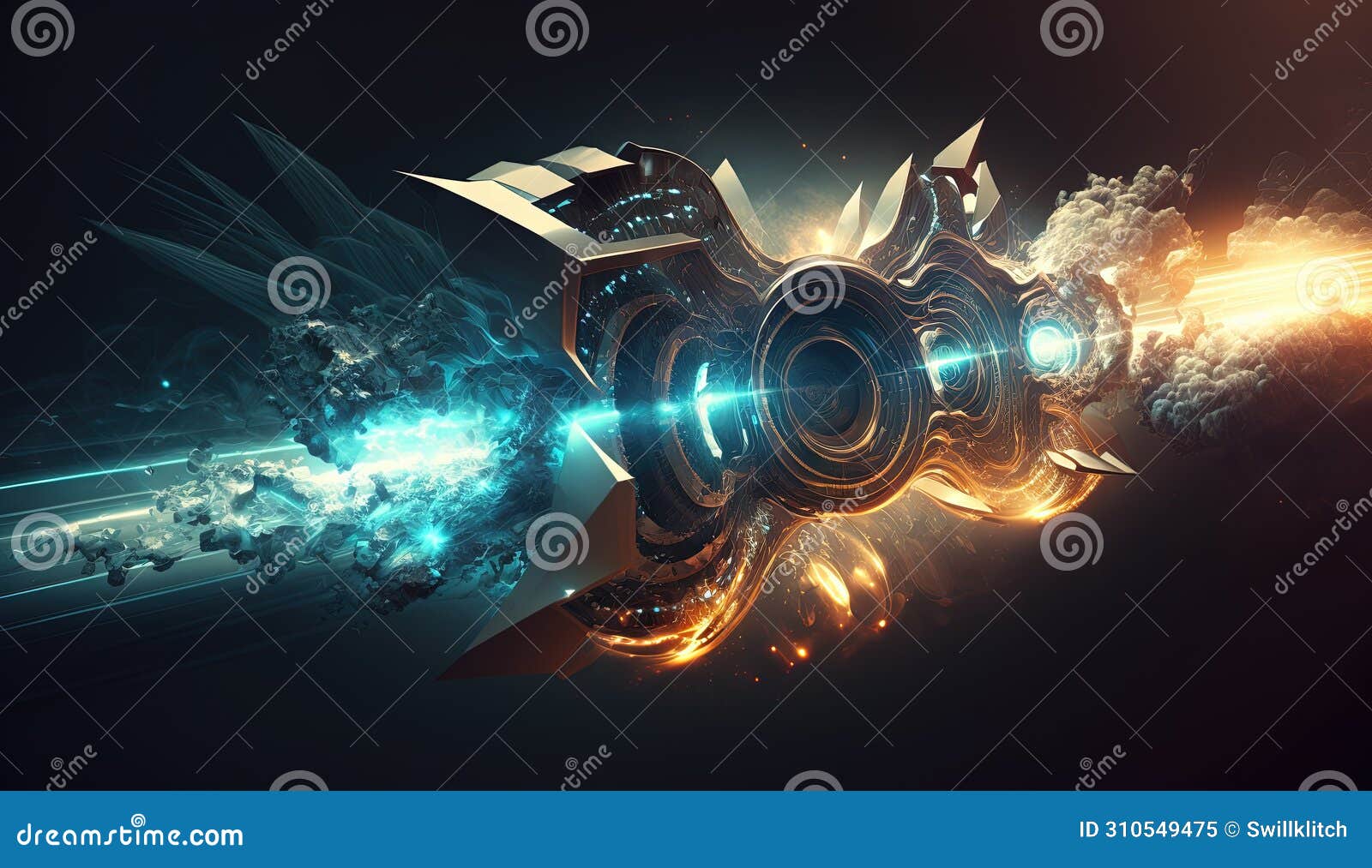Colorful Explosion of Sci-fi Engine and Particles. Technology Abstract ...