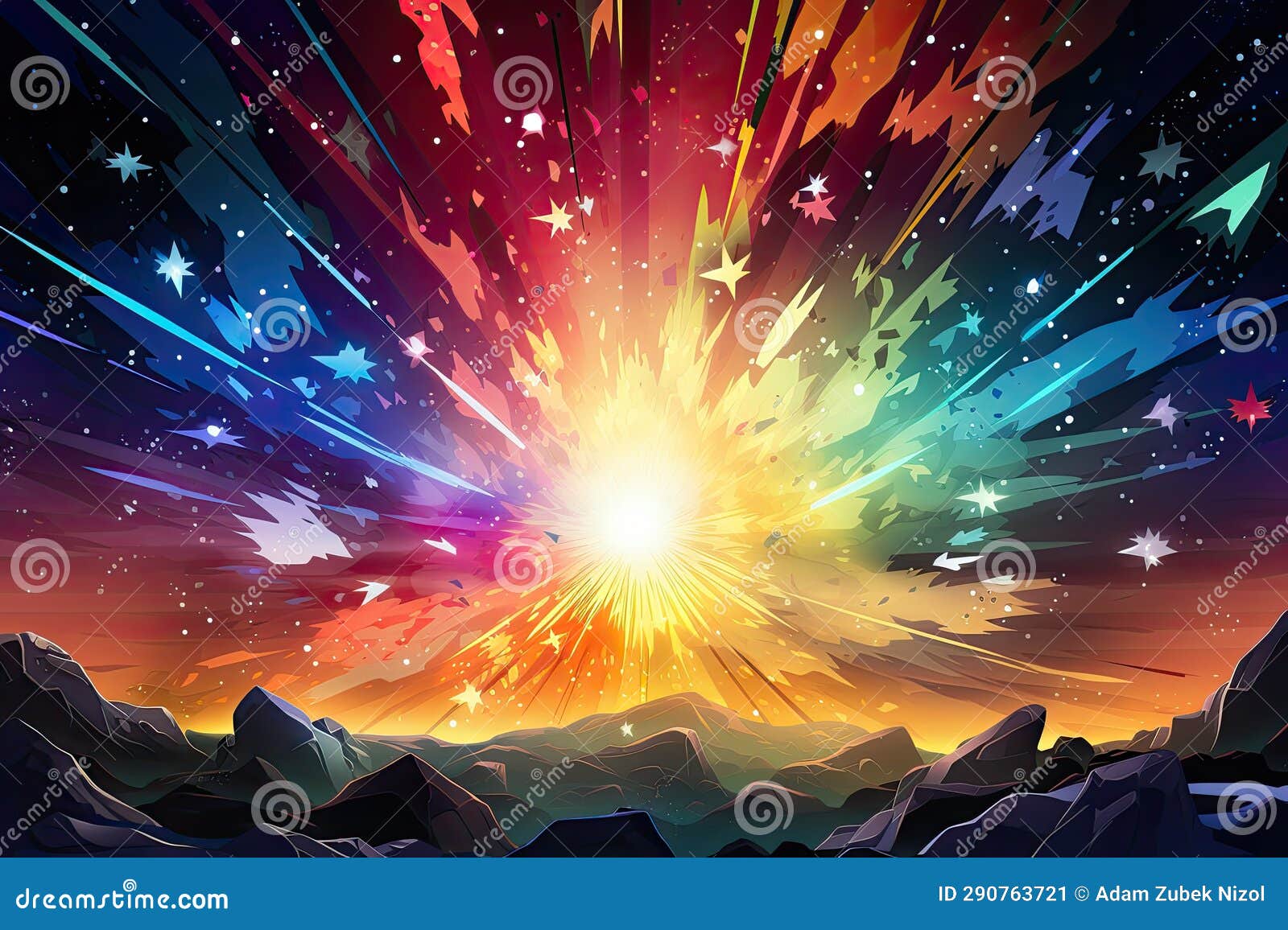 A Colorful Explosion in the Sky Stock Illustration - Illustration of ...